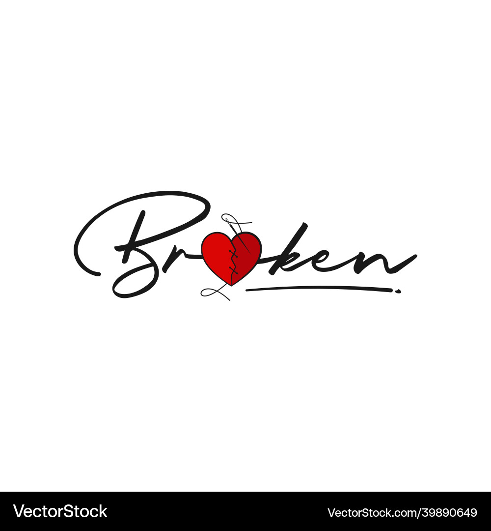 Broken heart lettering on white design background Vector Image