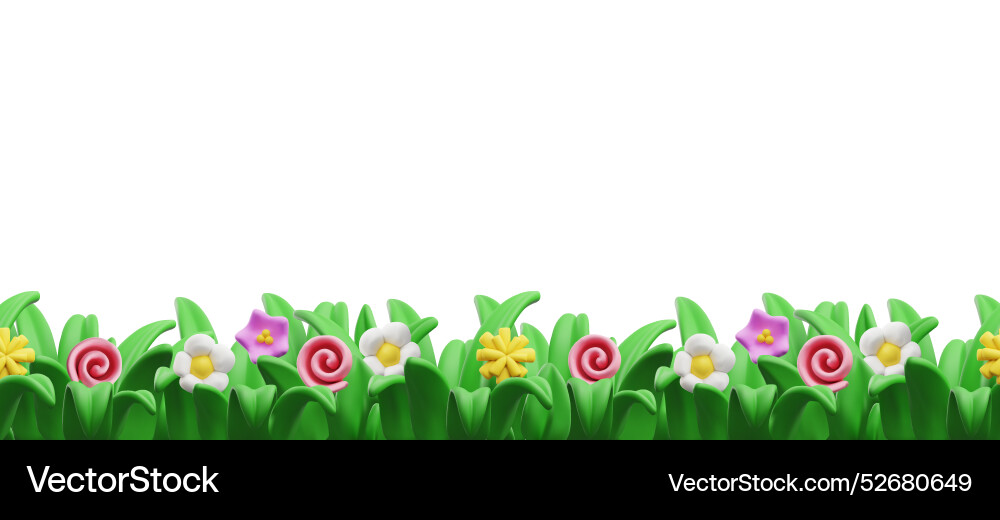 Colorful flowers and grass border 3d icon Vector Image