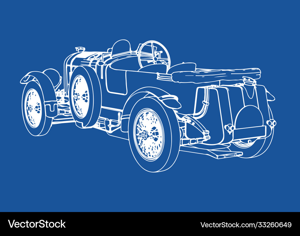 Drawing a retro car on blue background – Royalty-Free Vector | VectorStock