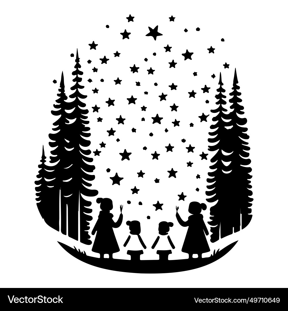 Forest friend children watching shooting stars Vector Image