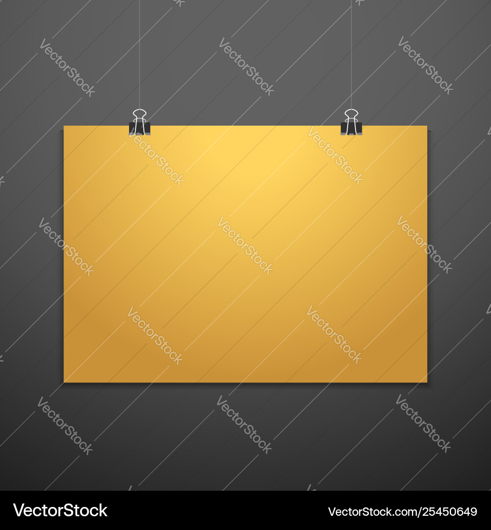 Horizontal poster clips suspended mockup Vector Image