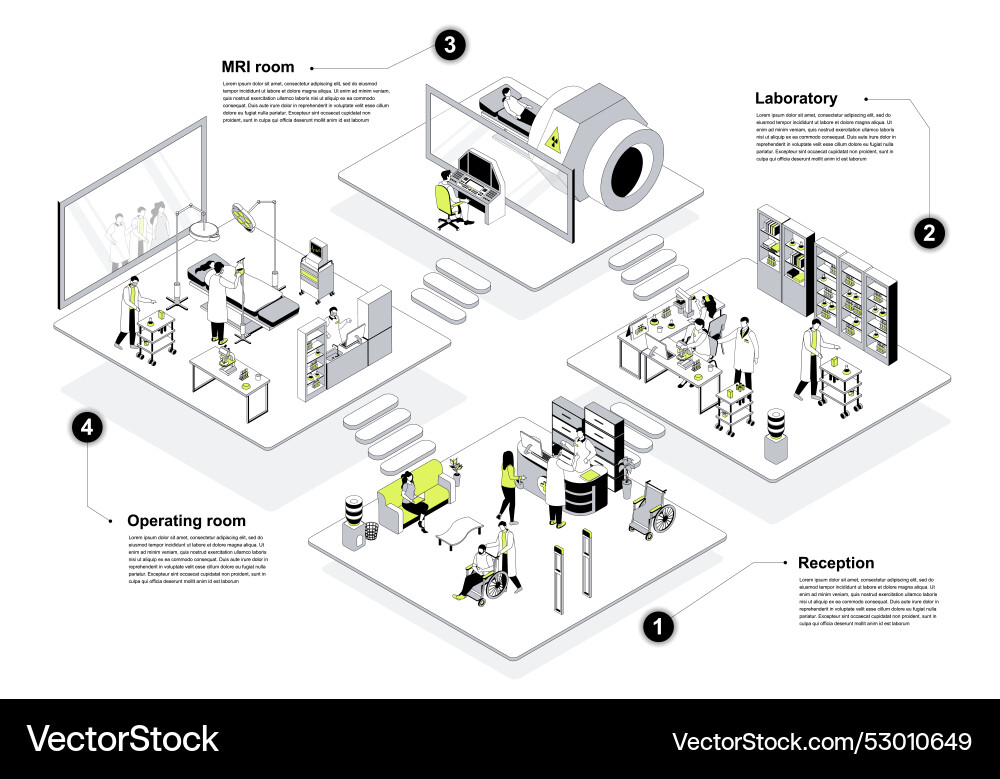 Hospital 3d isometric concept in outline design Vector Image