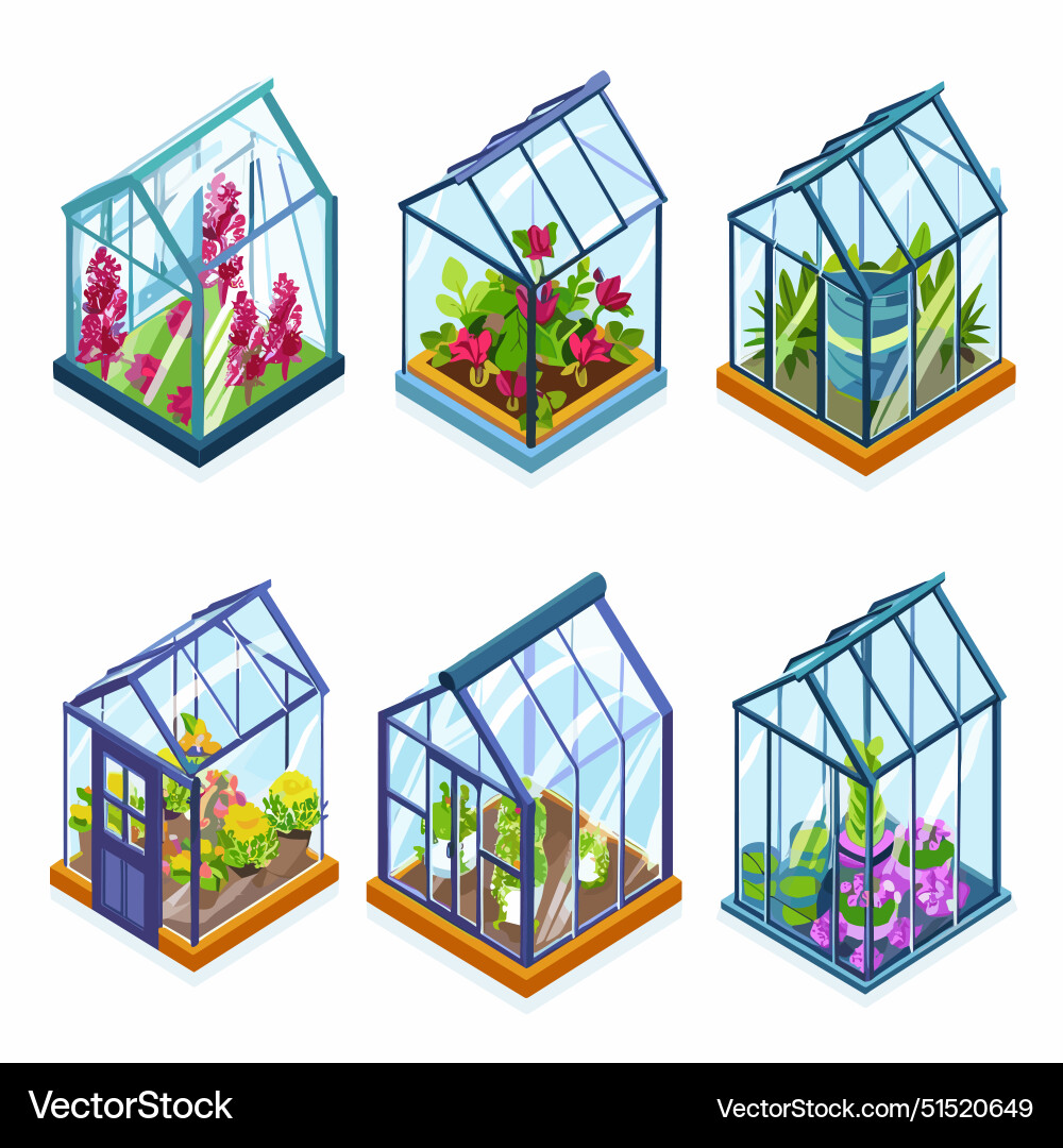 Isometric greenhouses collection house plants Vector Image