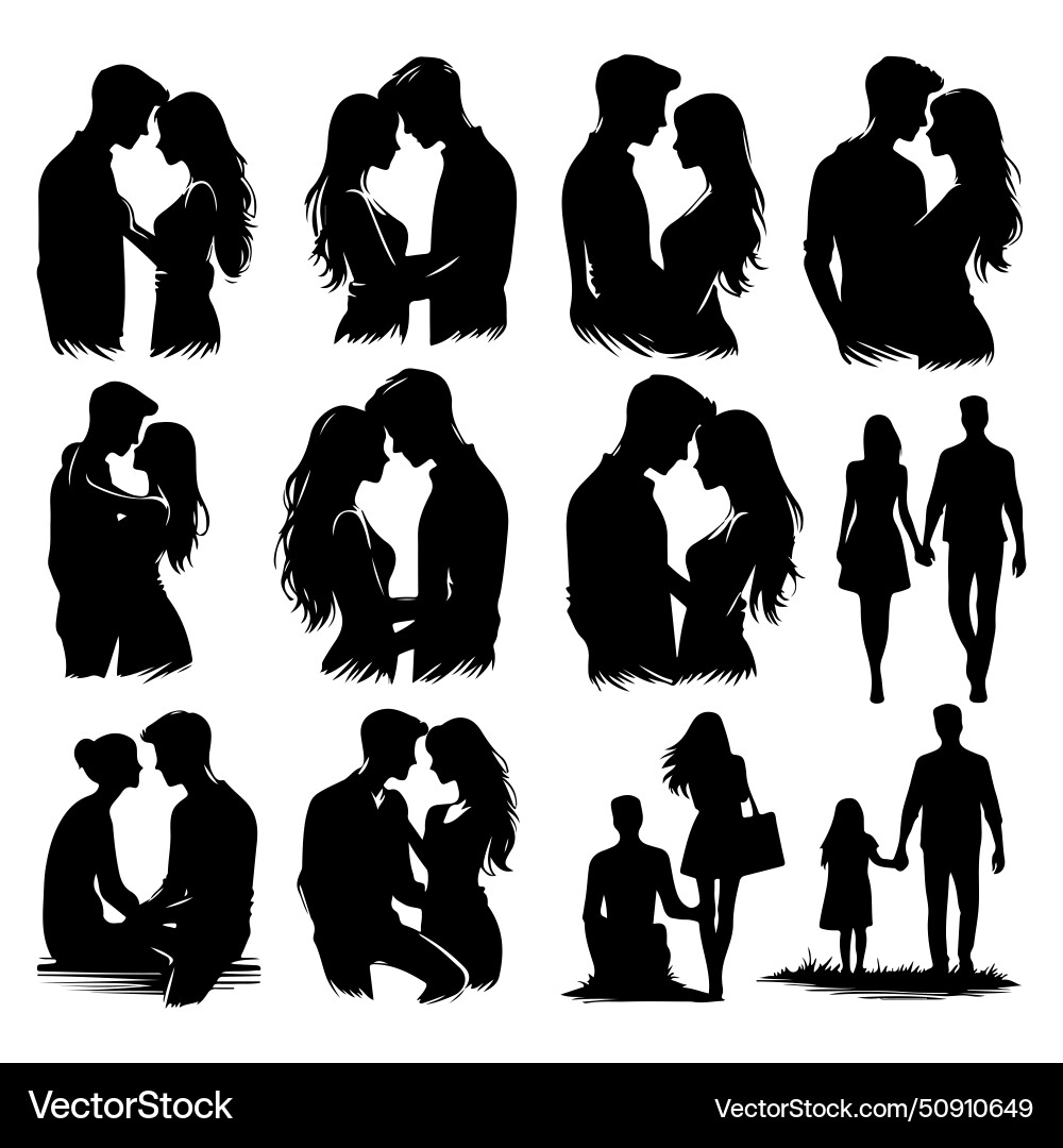 Silhouette set of romantic couple Royalty Free Vector Image