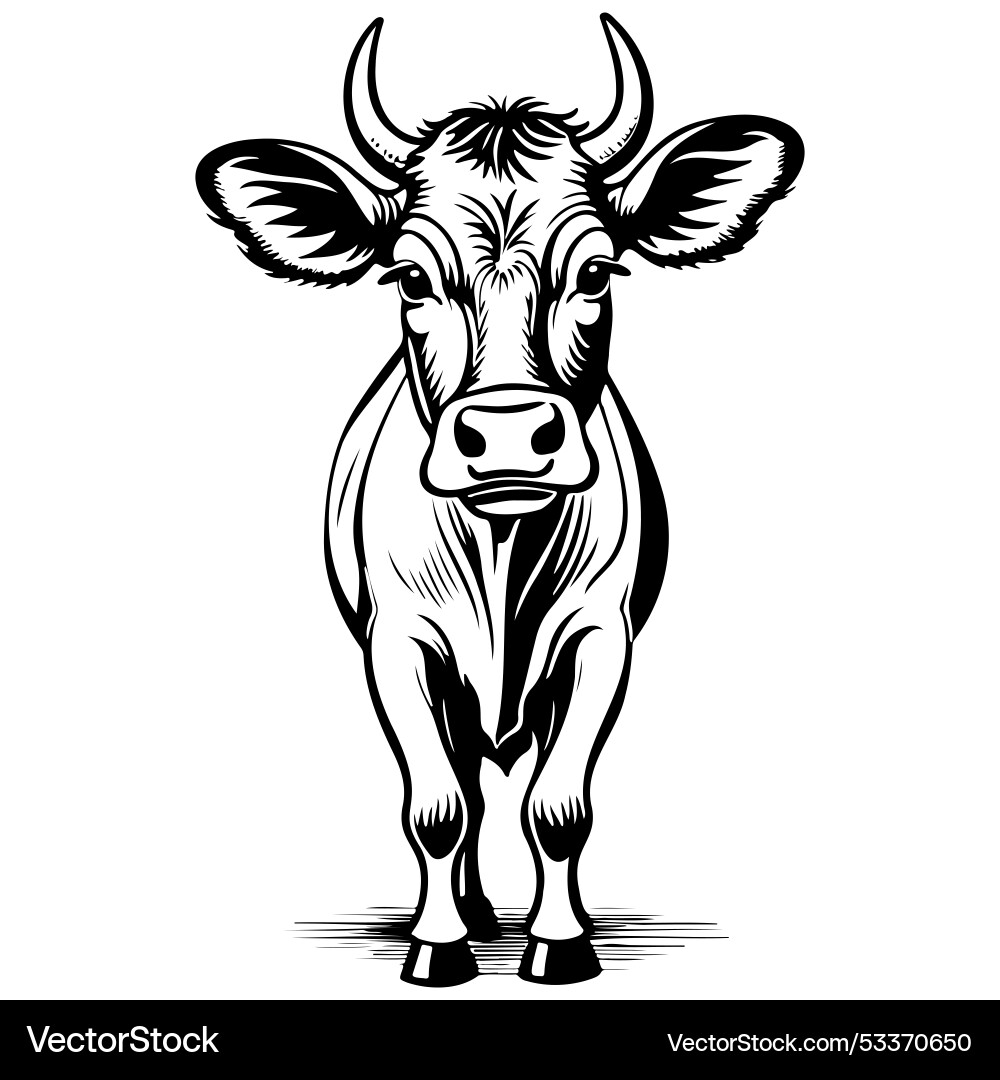 Cow engrave hand drawn line transparent Royalty Free Vector
