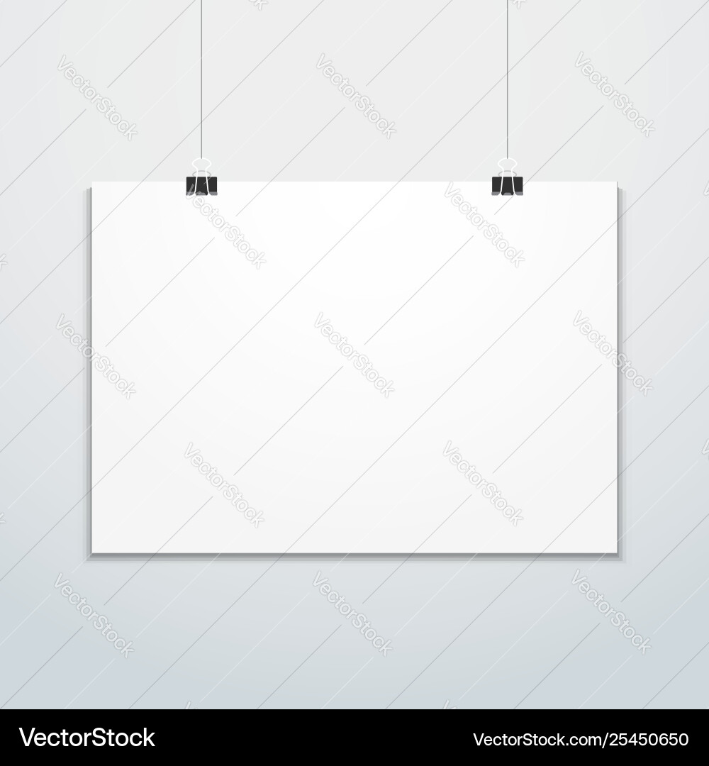 Horizontal poster clips suspended mockup Vector Image