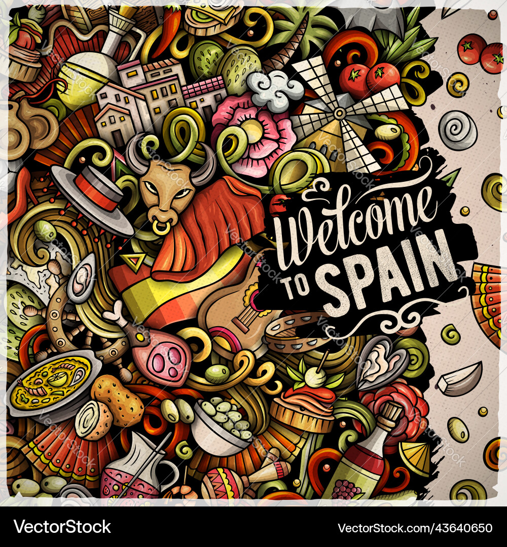 Spain cartoon doodles frame Royalty Free Vector Image