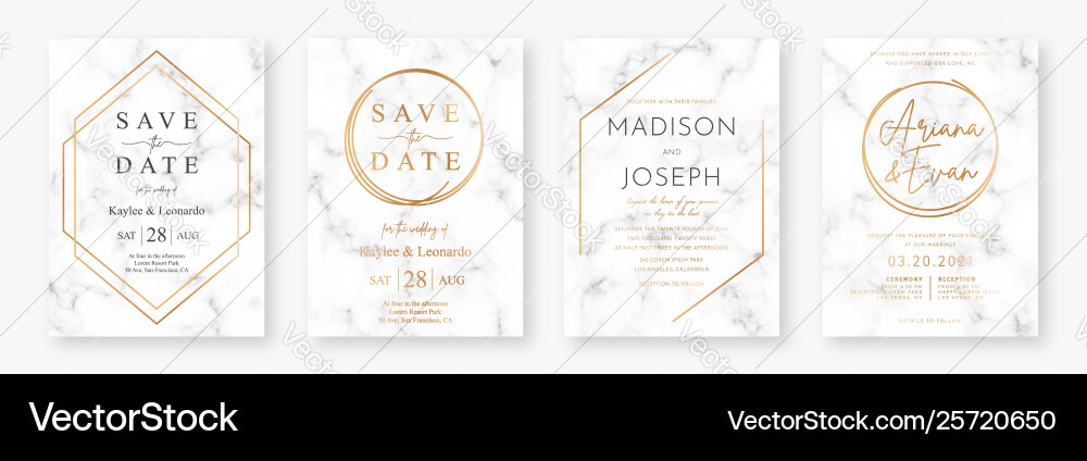 Wedding card design with golden frames and marble Vector Image