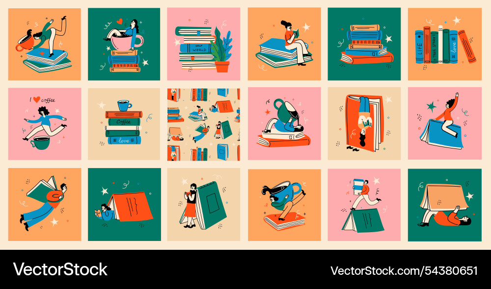 Reading & Learning Set - Diverse Readers Vector Image