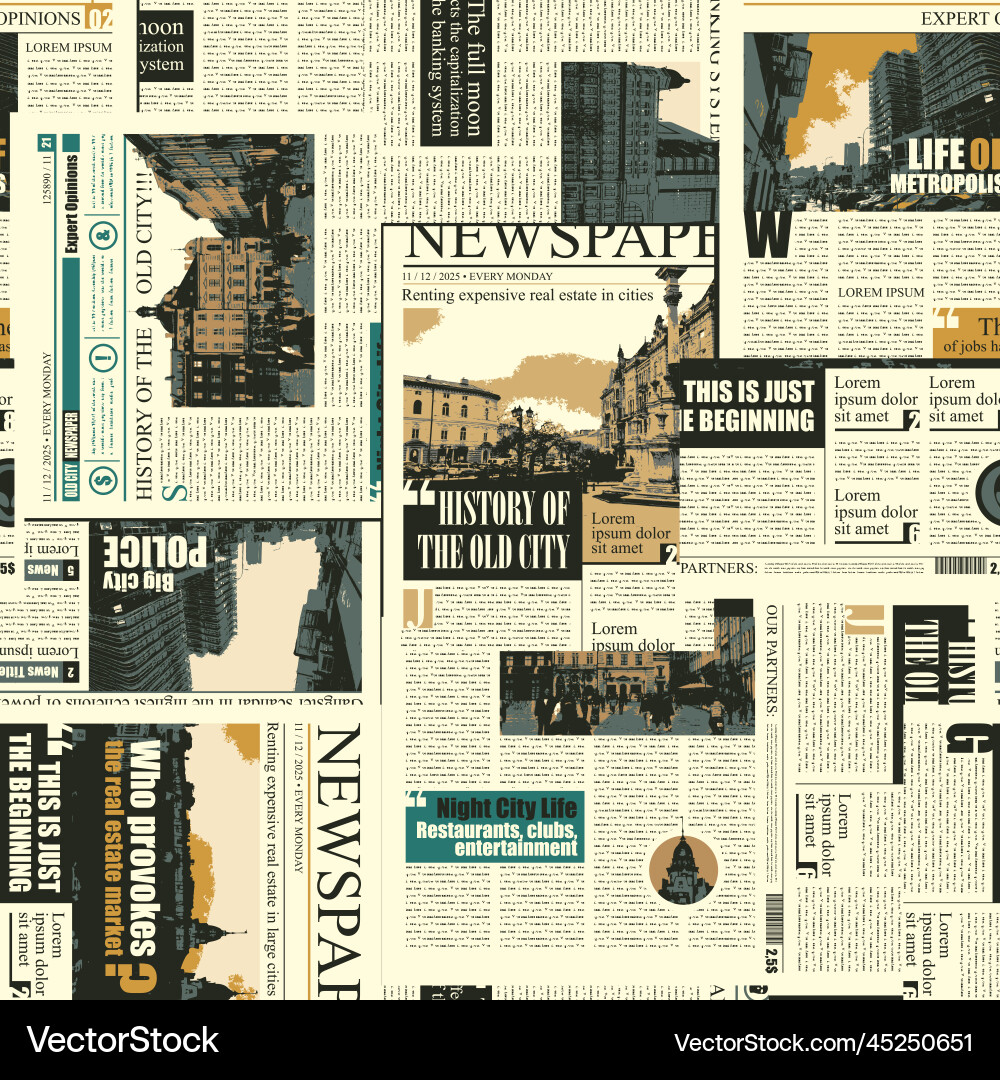 Seamless pattern with collage of newspaper Vector Image