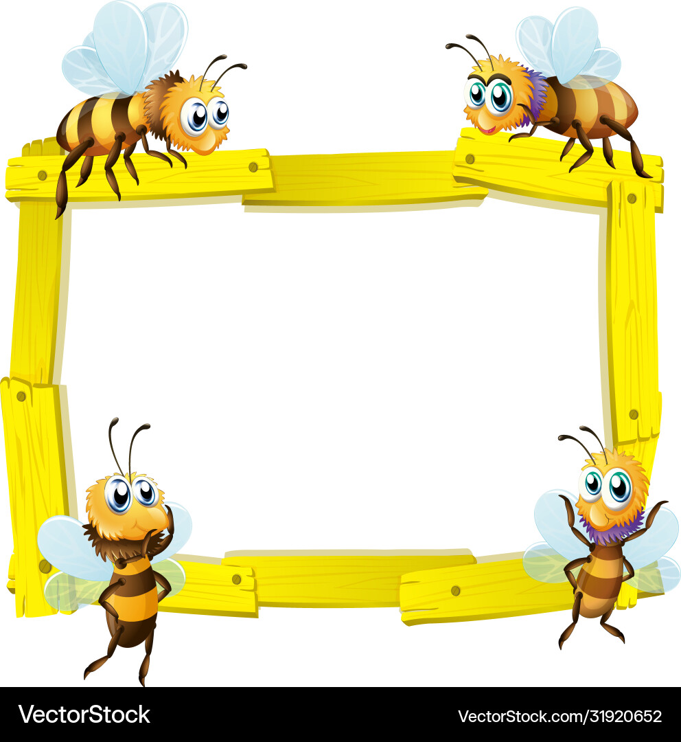 Blank sign template with many bees on white Vector Image