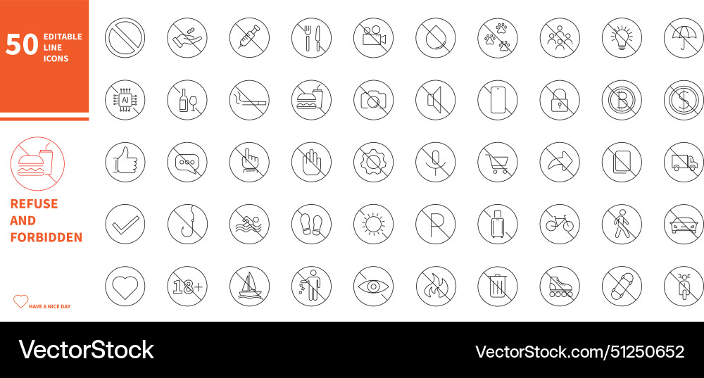 Forbidden and refuse icon set Royalty Free Vector Image