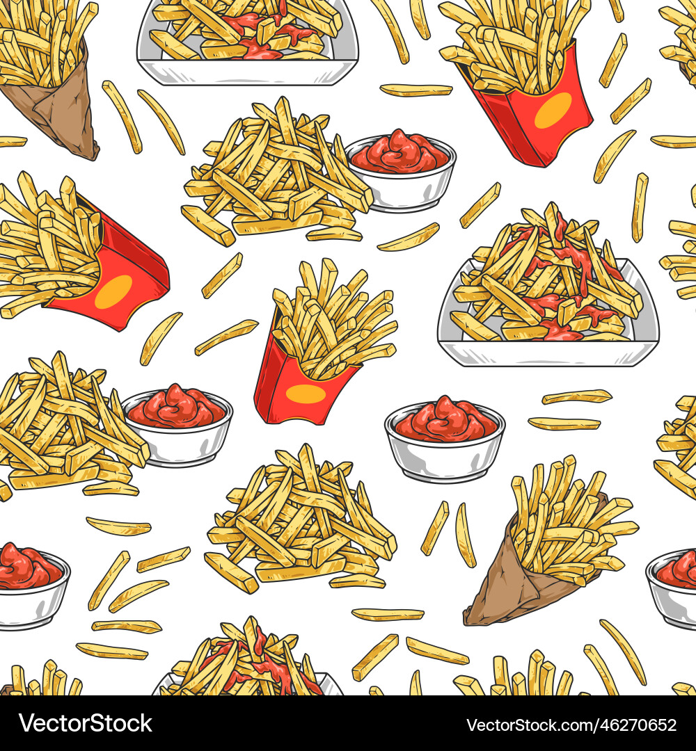 Fried potatoes seamless pattern colorful Vector Image
