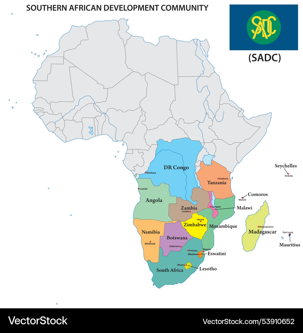 Map of the southern african development community Vector Image
