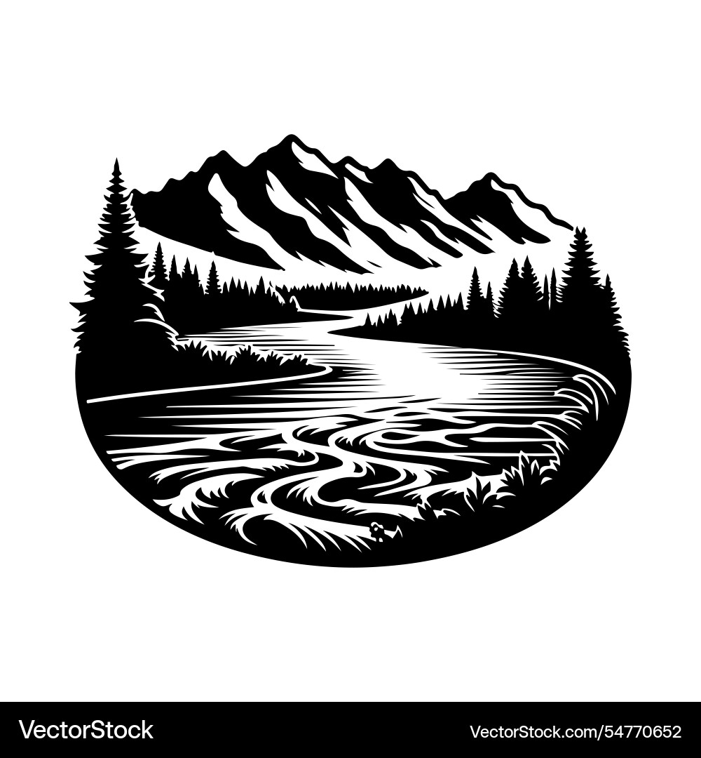 River retro vintage silhouette perfect Royalty Free Vector