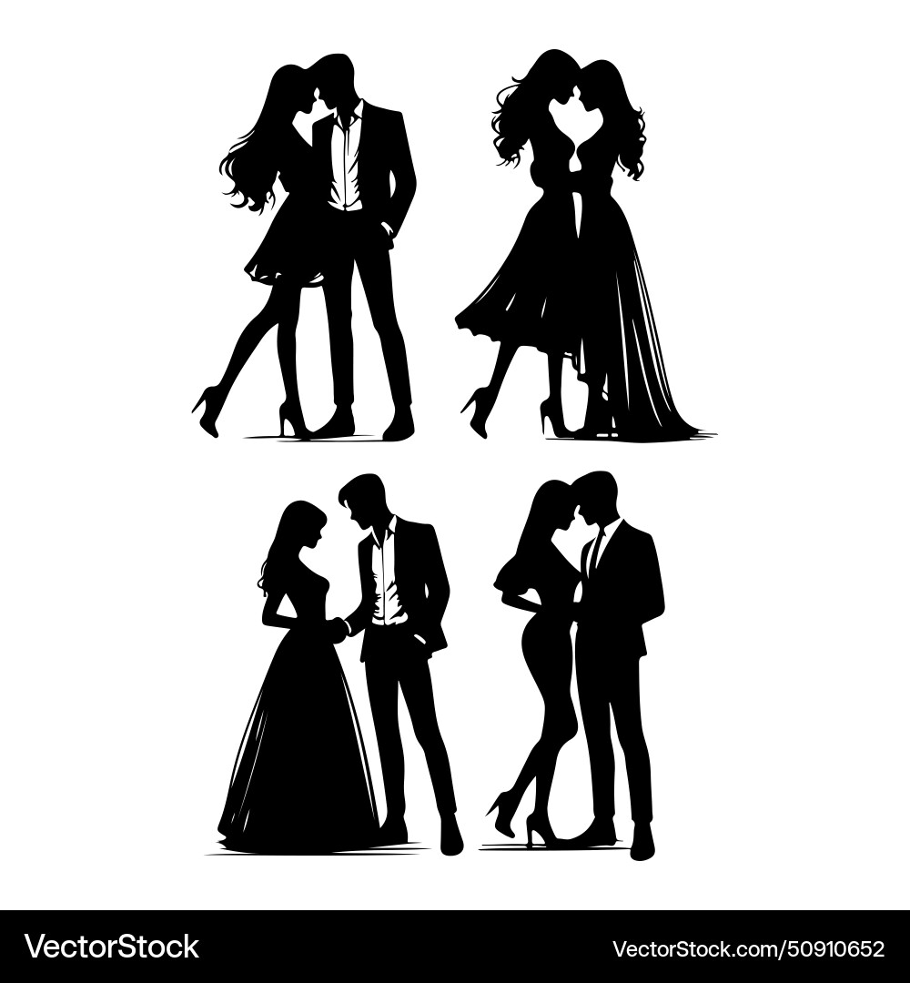 Silhouette set of romantic couple Royalty Free Vector Image