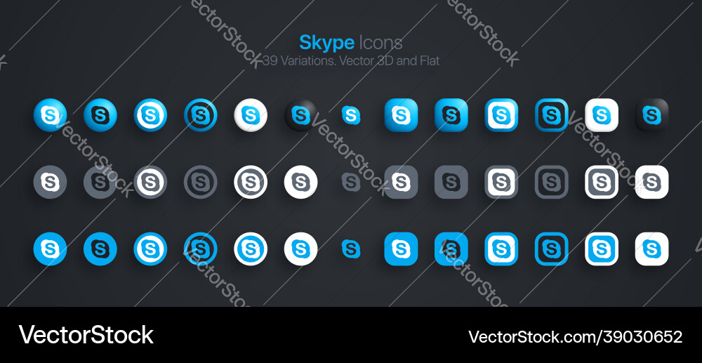 Skype icons set modern 3d and flat in different Vector Image