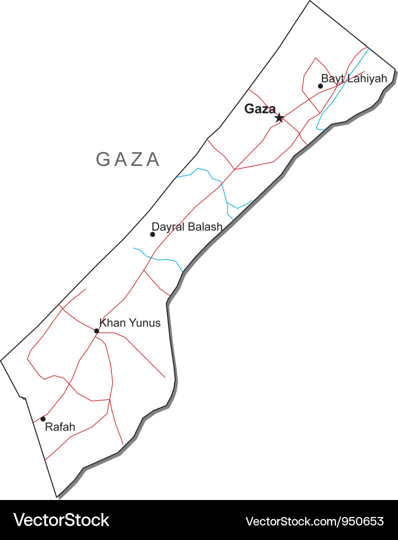 Gaza City Map - Black and White Royalty Free Vector Image