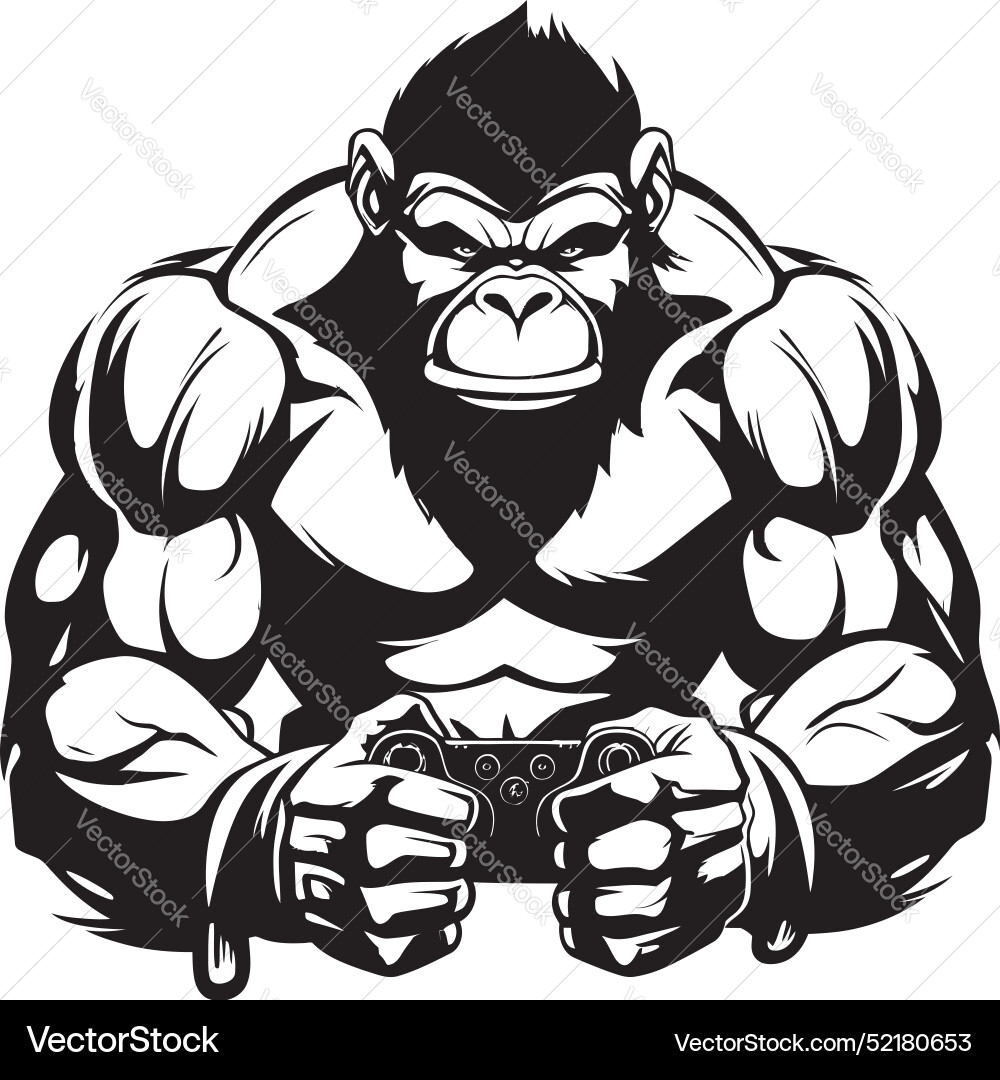 Gorilla gaming powerful primate with gamepad Vector Image