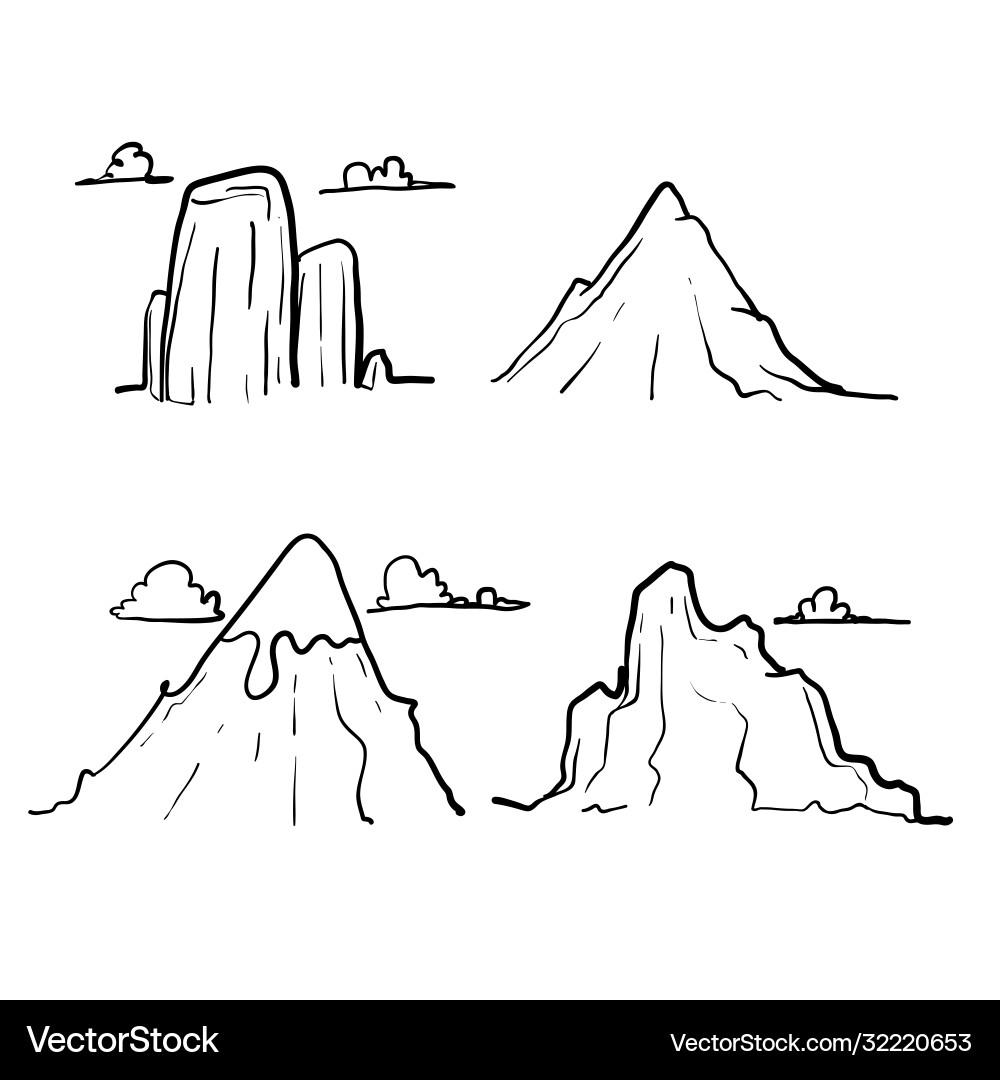 Hand drawn doodle mountain with line art style Vector Image