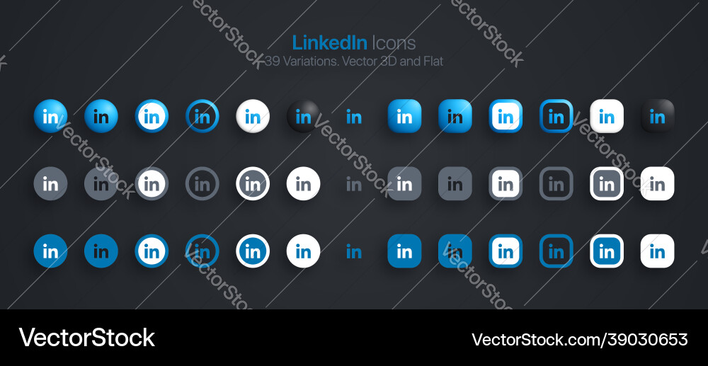 Linkedin icons set modern 3d and flat Royalty Free Vector