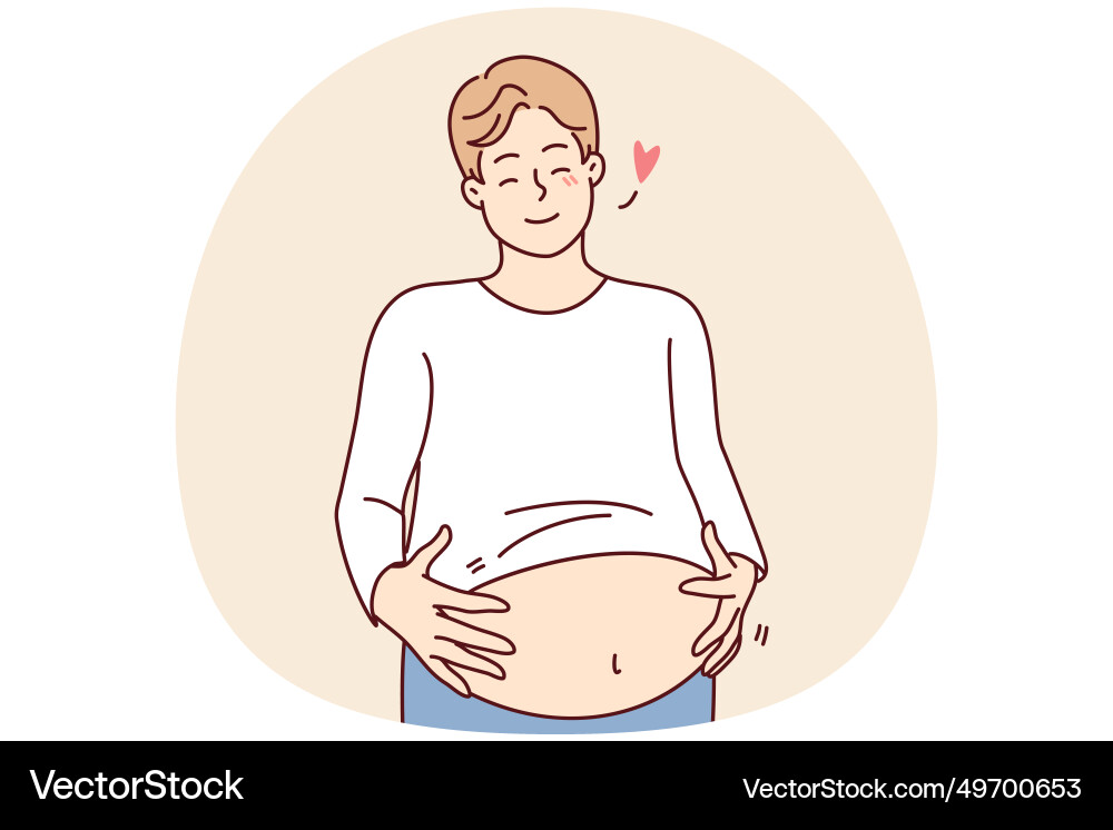 Smiling fat man touching big belly Royalty Free Vector Image