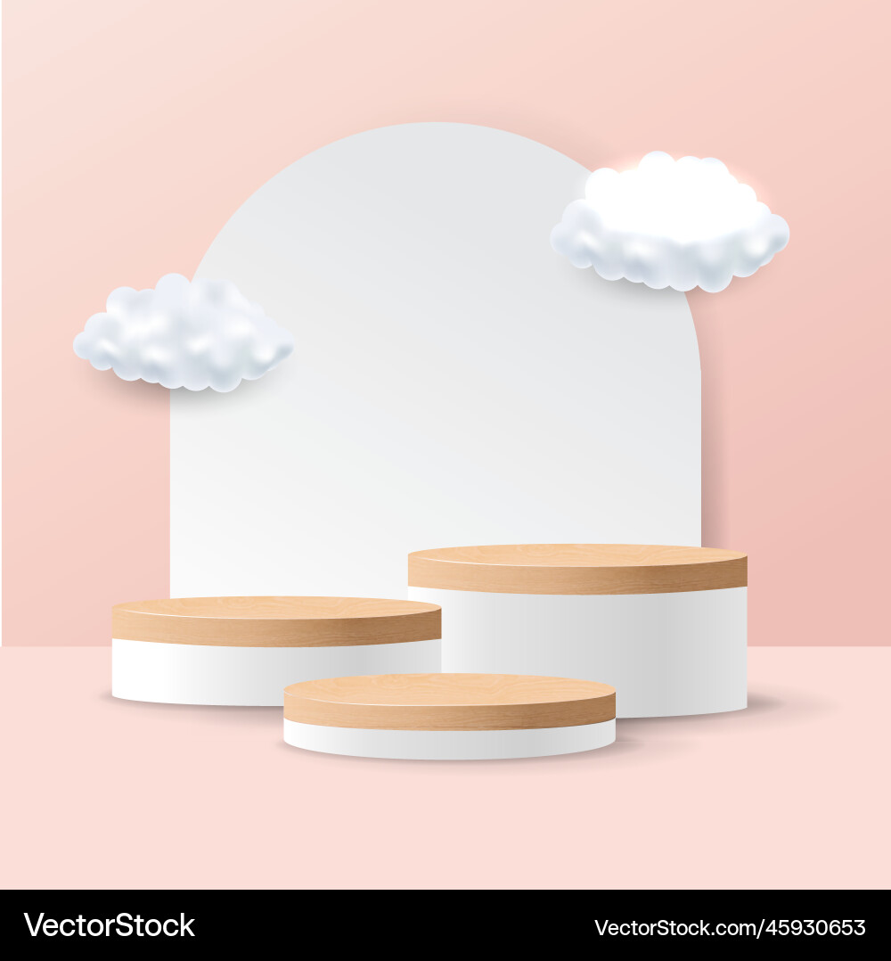 Wooden podiums with pink background Royalty Free Vector