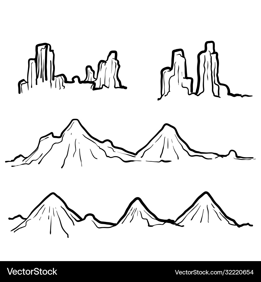 Hand drawn doodle mountain with line art style Vector Image