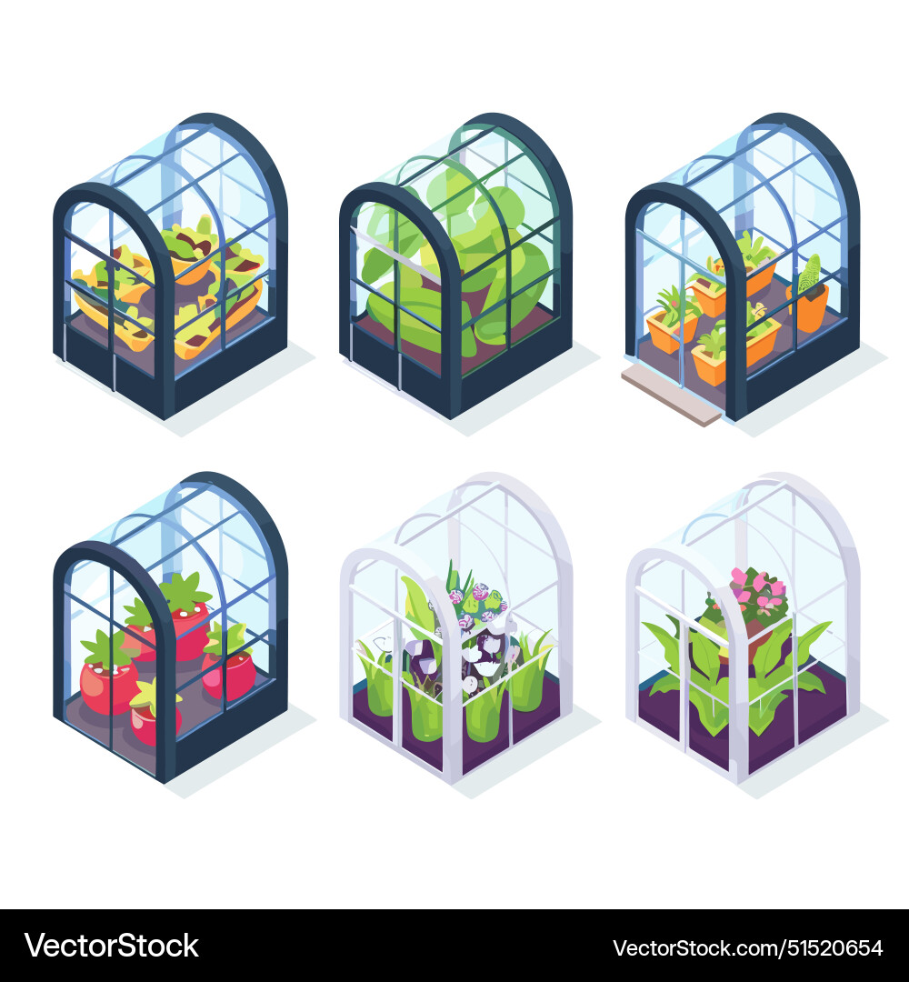 Isometric greenhouses various plants vegetables Vector Image