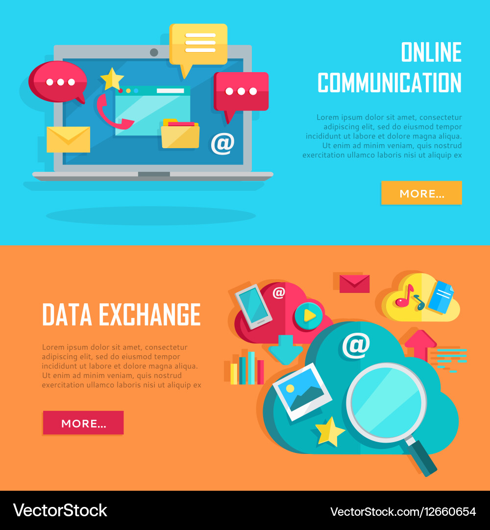 Online communication and data exchange banners Vector Image