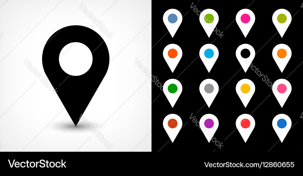Black map pin sign location icon with drop shadow Vector Image