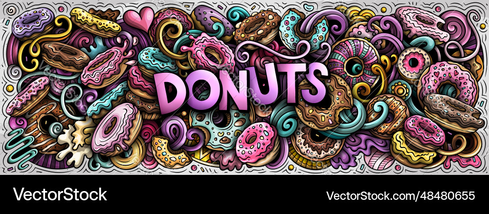 Donuts doodle cartoon funny banner Royalty Free Vector Image