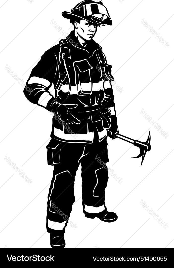 Fireman firefighter stencil black Royalty Free Vector Image