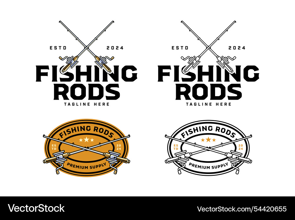 Fishing rod crossed minimalist logo design Vector Image