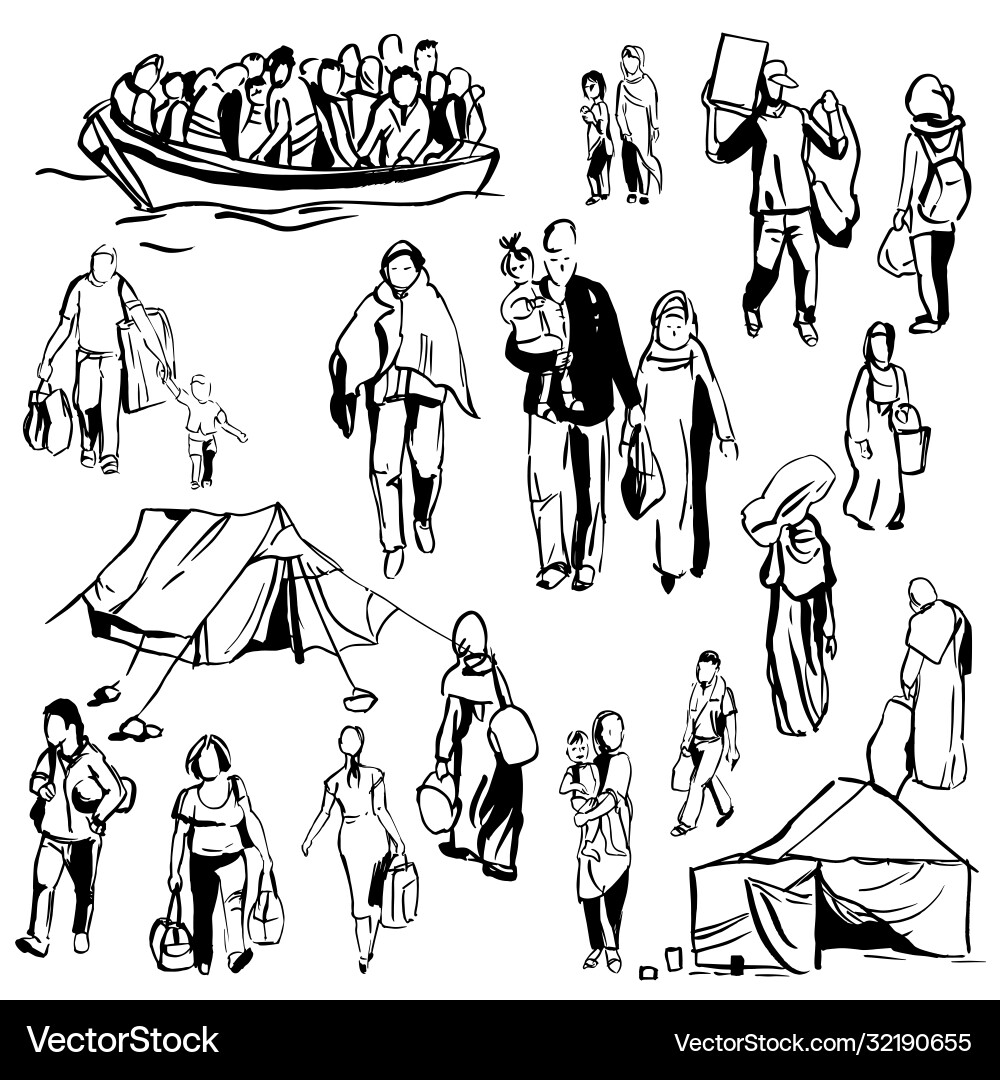 Refugees sketch Royalty Free Vector Image - VectorStock