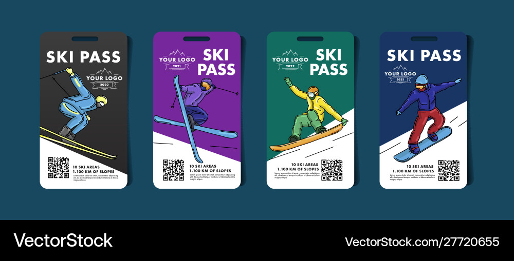 Set ski pass cards admission for lift Royalty Free Vector