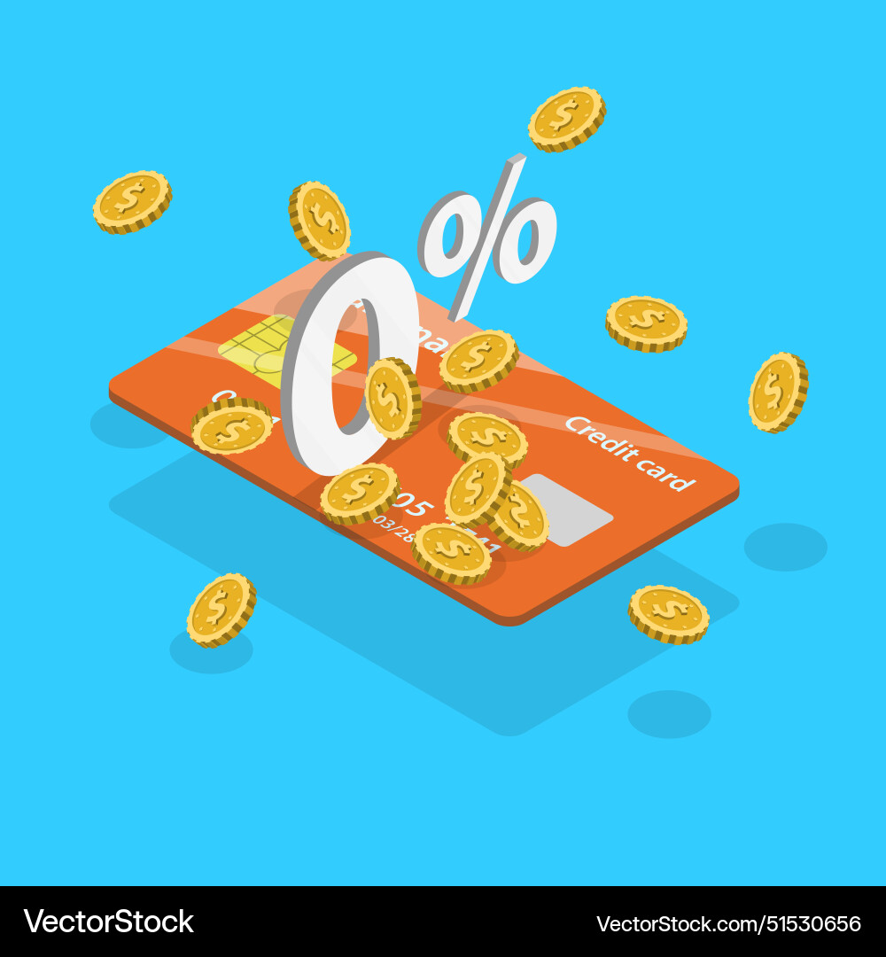 3d isometric flat of 0 percent Royalty Free Vector Image