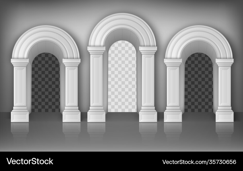 Arches with white columns in wall interior gates Vector Image