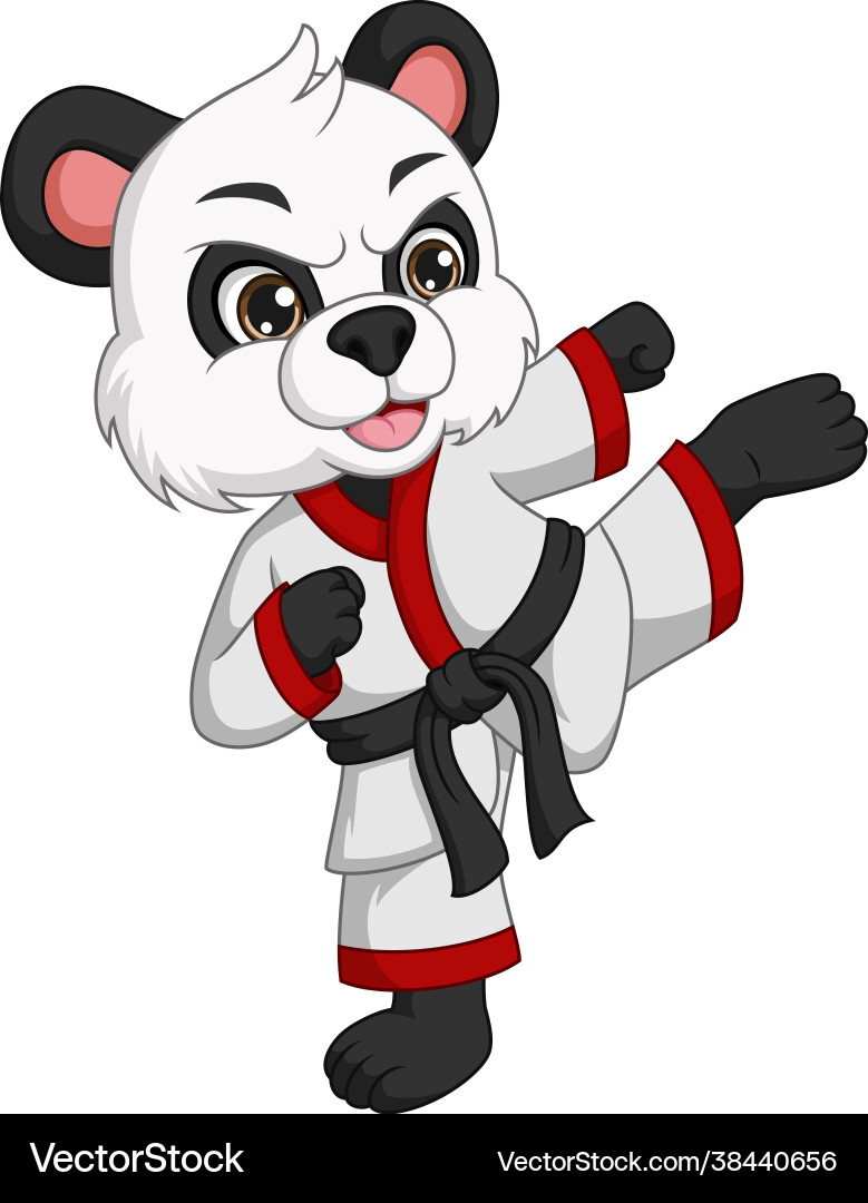 Cartoon cute panda practicing karate Royalty Free Vector