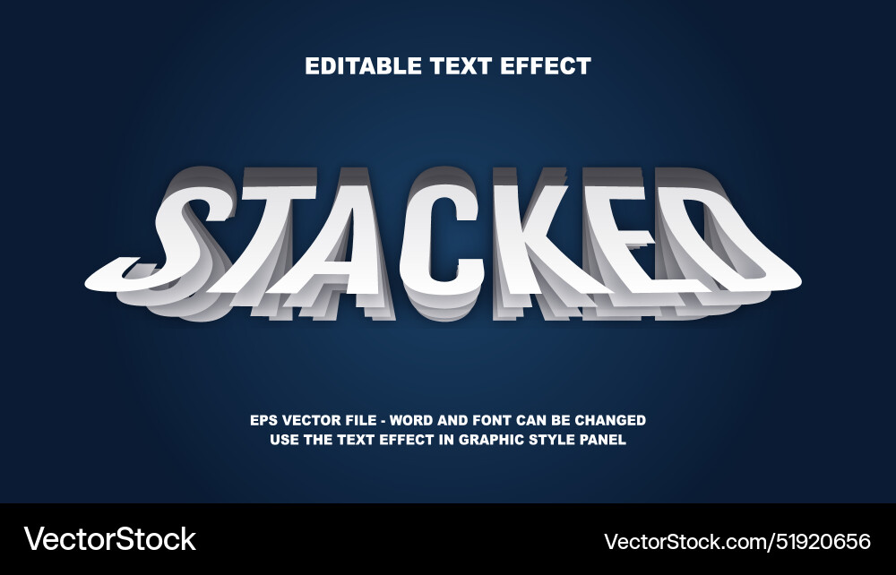 Editable text effect stacked 3d template Vector Image