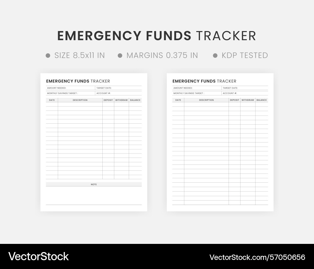 Emergency funds tracker template printable Vector Image