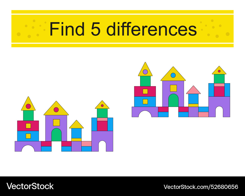 Find 5 differences logic puzzle game for kids Vector Image