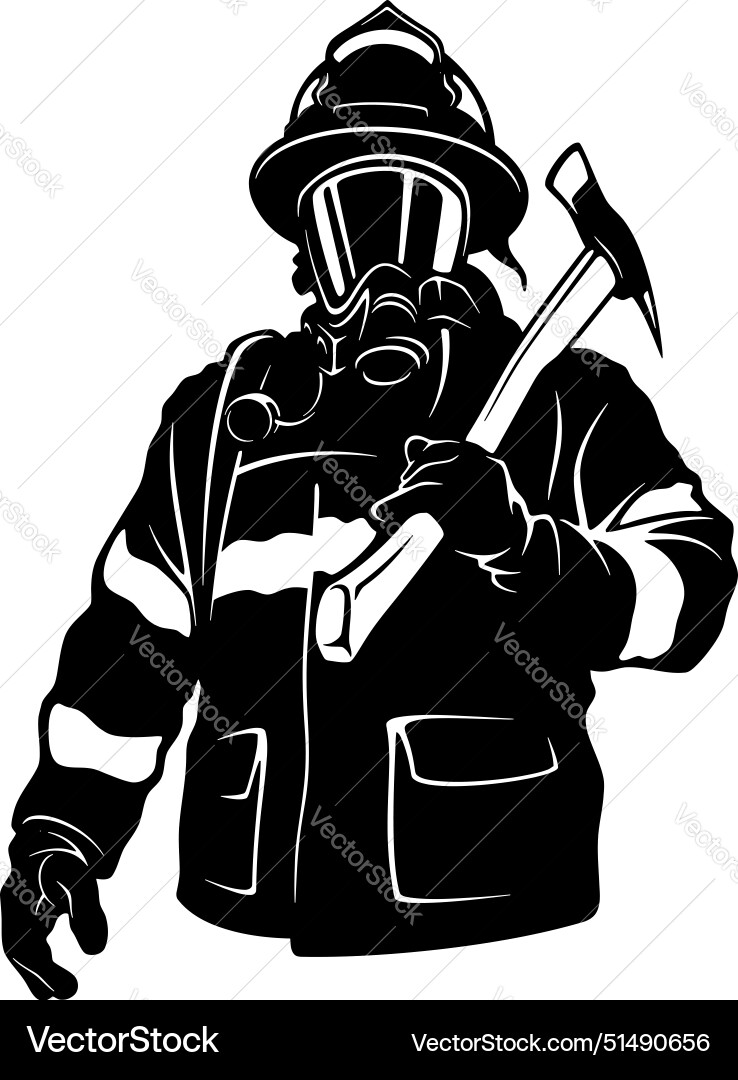 Fireman firefighter stencil black Royalty Free Vector Image