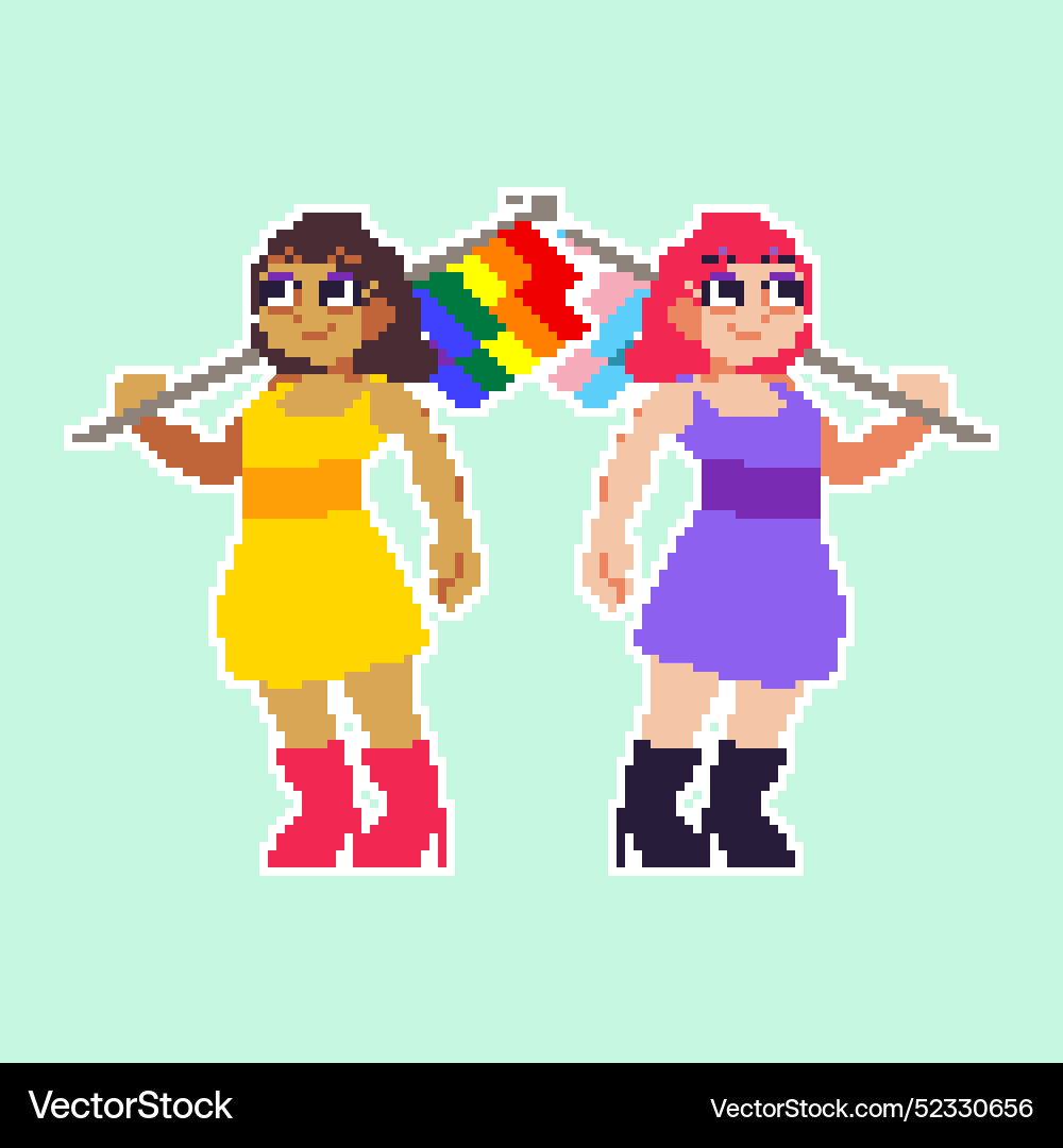 Flat pixel art pride month flags and people Vector Image