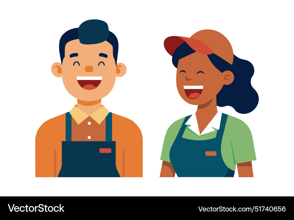 Grocery store workers laughing happily Royalty Free Vector