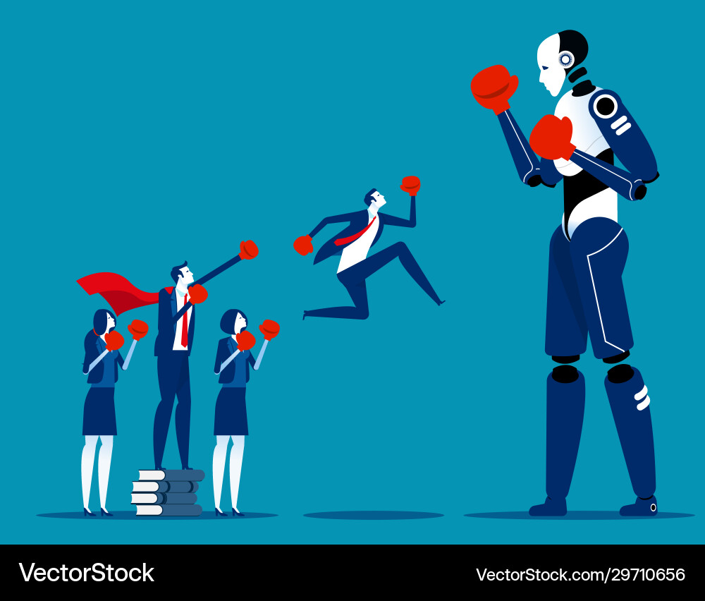 Human team fighting artificial intelligence Vector Image