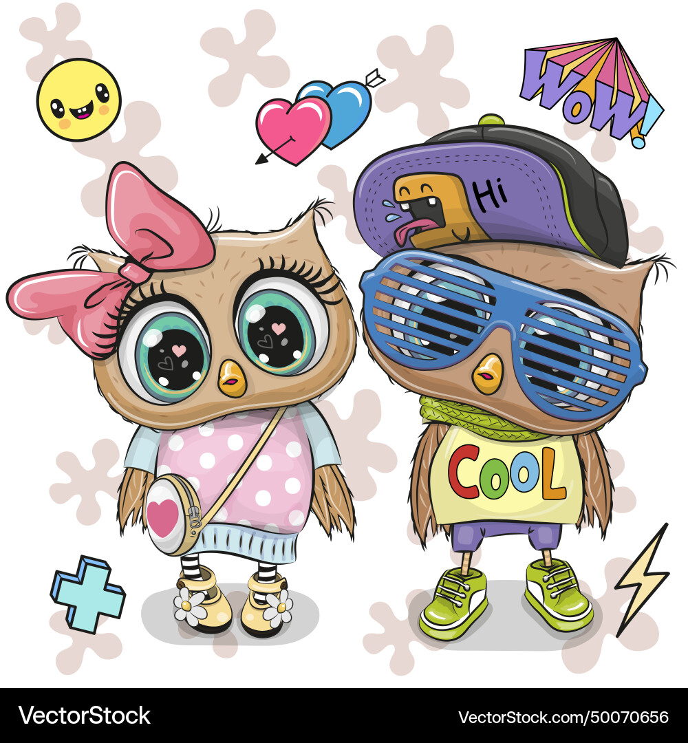 Two cute cartoon owls Royalty Free Vector Image