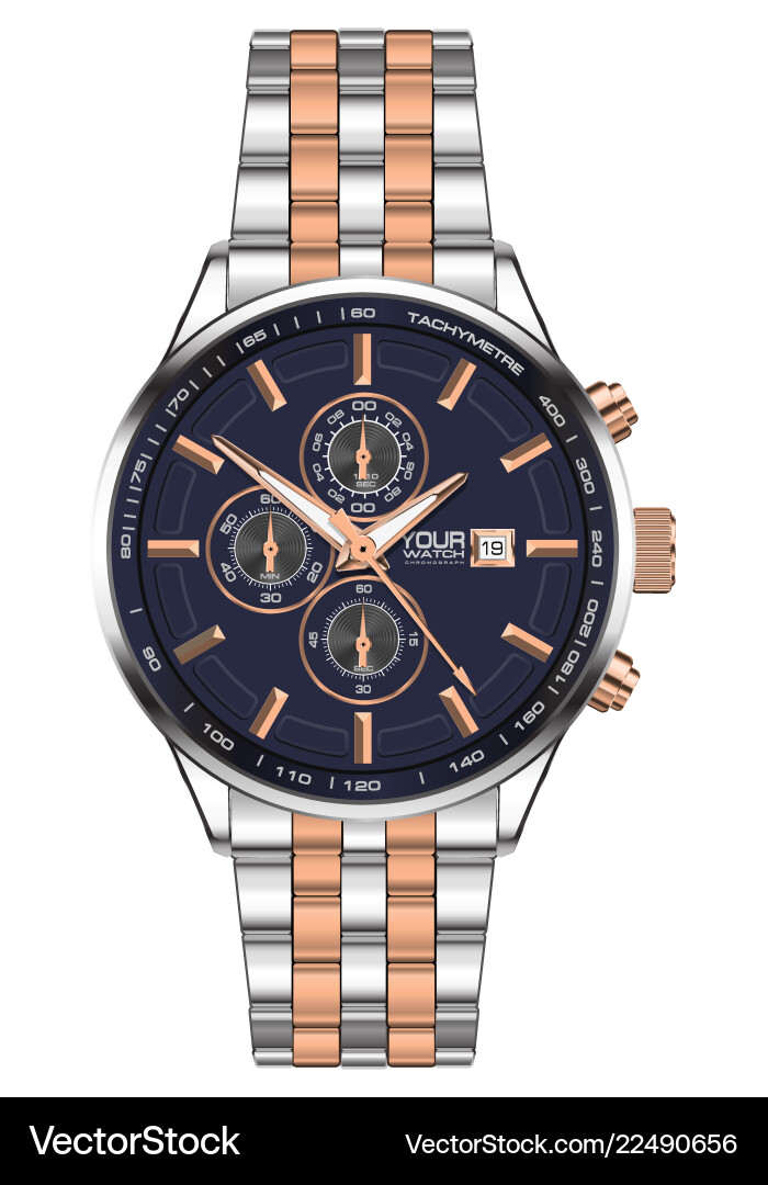 Watch clock chronograph stainless steel copper Vector Image