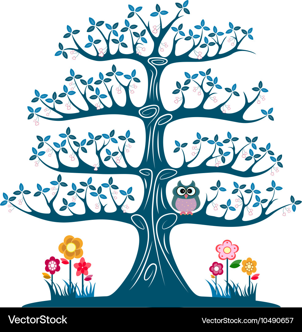 Decorative blue tree silhouette Royalty Free Vector Image
