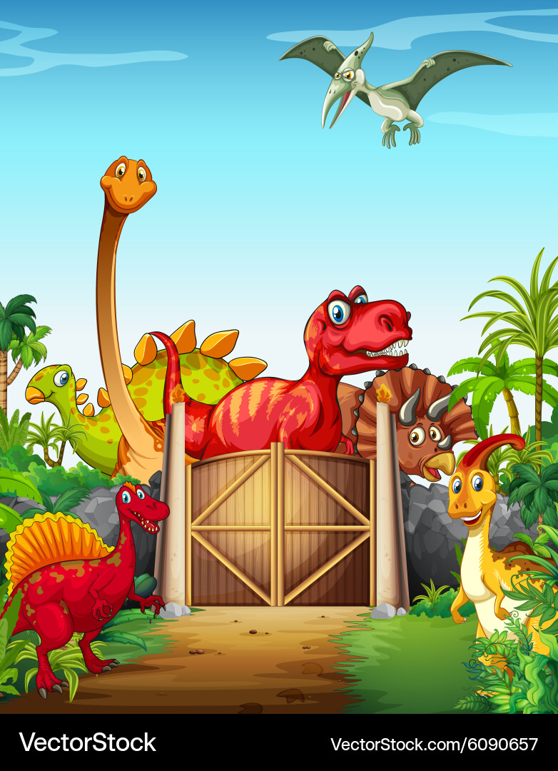 Dinosaur Park Scene Royalty Free Vector Image - VectorStock